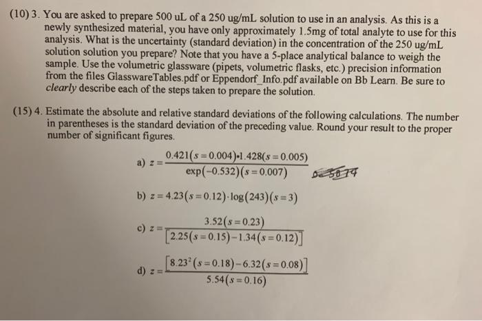 (10) 3. You are asked to prepare 500 uL of a 250 | Chegg.com