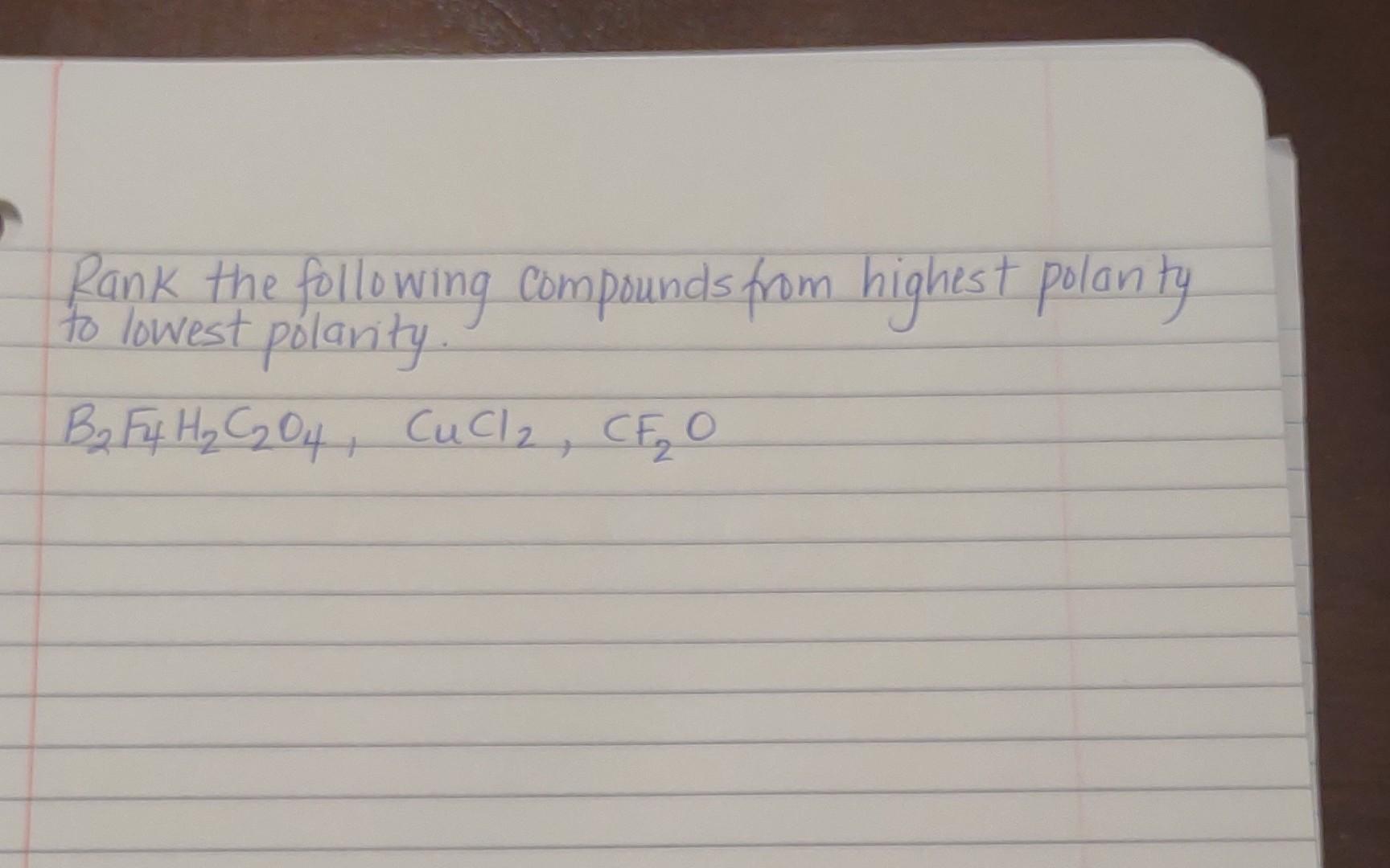 Solved Rank the following compounds from highest polanty to | Chegg.com