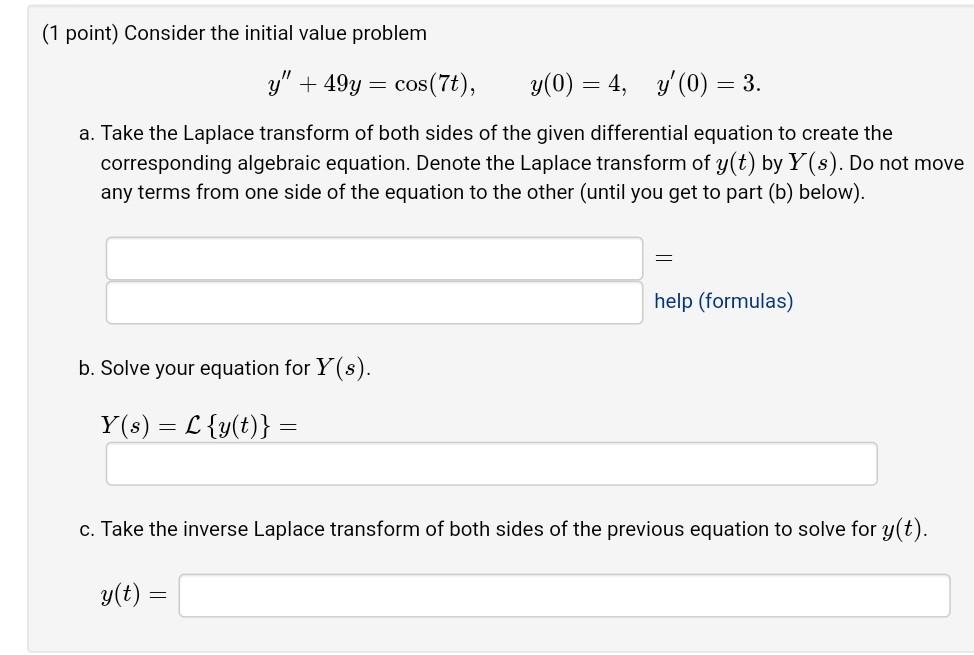 Solved (1 point) Consider the initial value problem | Chegg.com