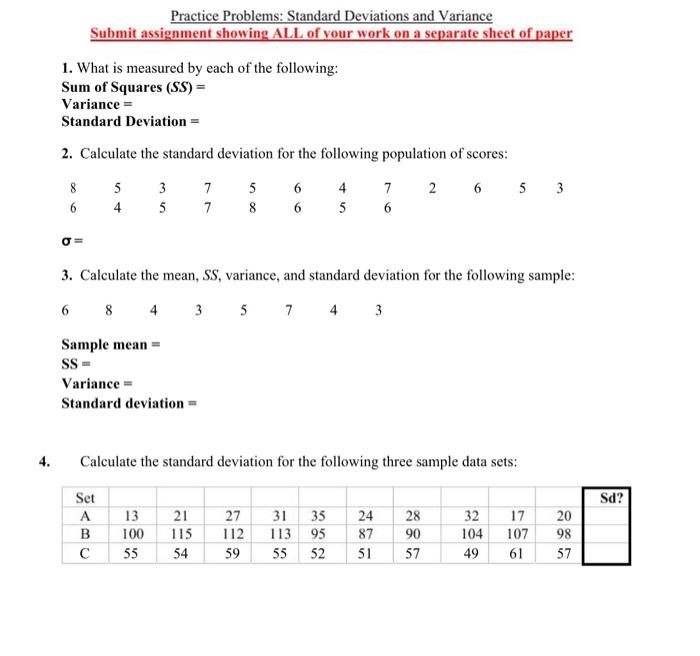 Solved Practice Problems: Standard Deviations and Variance | Chegg.com Solved Practice Problems: Standard Deviations and Variance | Chegg.com