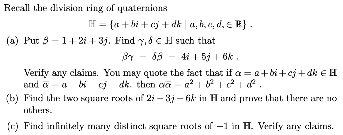 Solved Recall the division ring of | Chegg.com