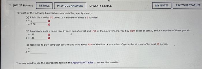 Solved For each of the following binomial random variables, | Chegg.com