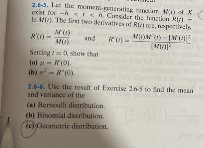 Solved 2.6-5. Let the moment-generating function M(t) of X | Chegg.com
