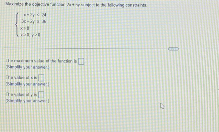 Solved Maximize The Objective Function 2x 5y Subject To The
