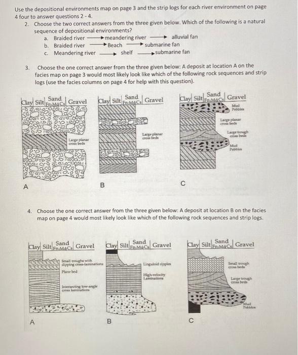 Solved Use the depositional environments map on page 3 and | Chegg.com