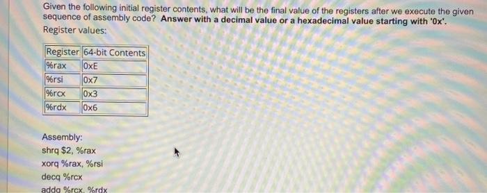 Solved Given the following initial register contents, what | Chegg.com