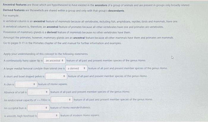 Solved Ancestral features are those which are hypothesized | Chegg.com