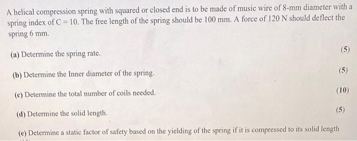 Solved A helical compression spring with squared or closed | Chegg.com
