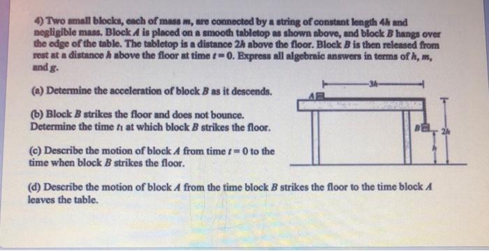 Solved 4) Two small blocks, each of mass m, are connected by | Chegg.com