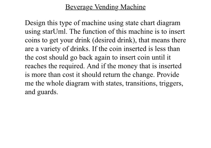 Solved Beverage Vending Machine Design this type of machine | Chegg.com