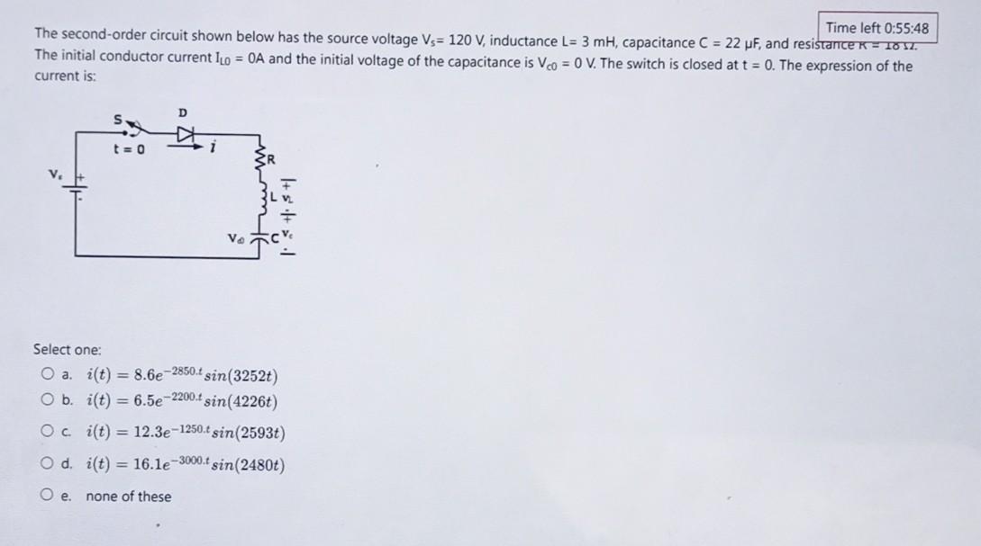 Solved The second-order circuit shown below has the source | Chegg.com