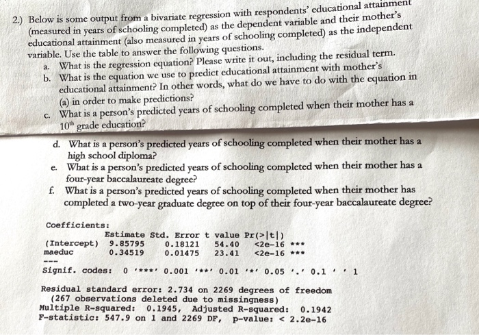 Solved 4 Below Is Some Output From A Bivariate Regression 6171