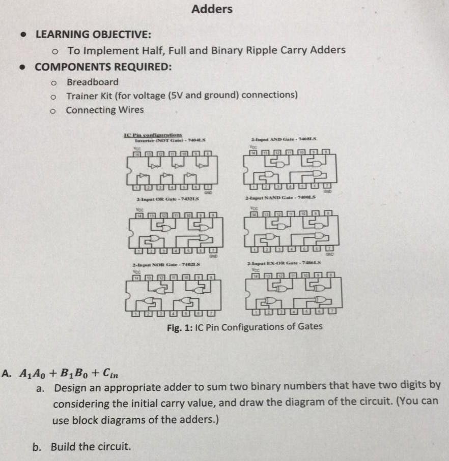 Solved Adders LEARNING OBJECTIVE: o To Implement Half, Full | Chegg.com