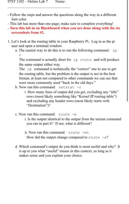 ITST 1102 - Online Lab 7 Name: r - Follow the steps | Chegg.com