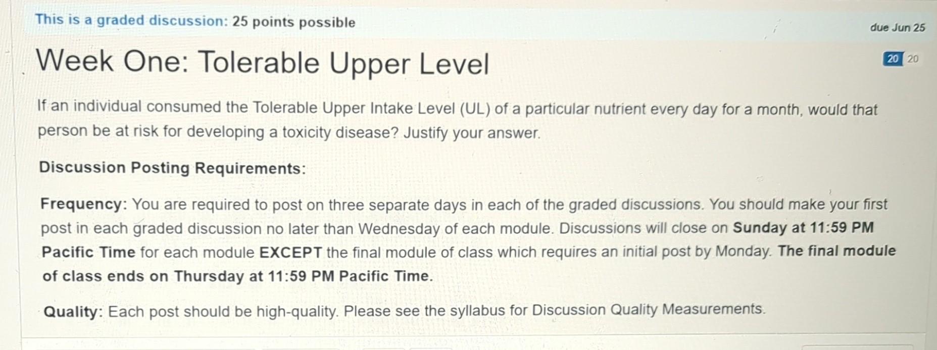 Solved Week One: Tolerable Upper Level If an individual | Chegg.com