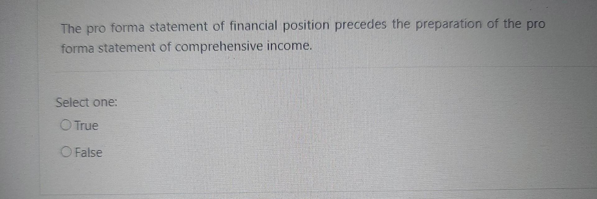 Solved The pro forma statement of financial position | Chegg.com