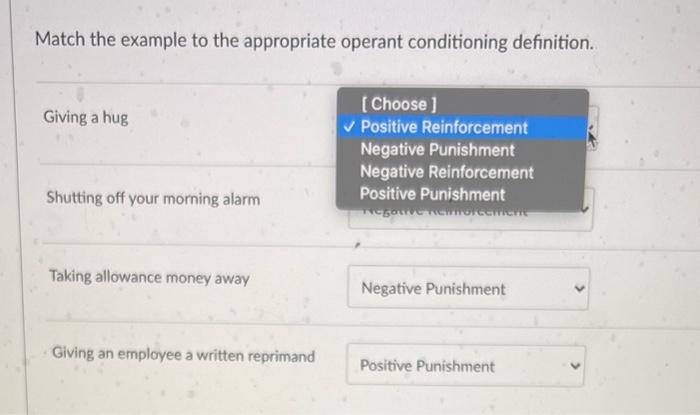 Solved Match the example to the appropriate operant | Chegg.com
