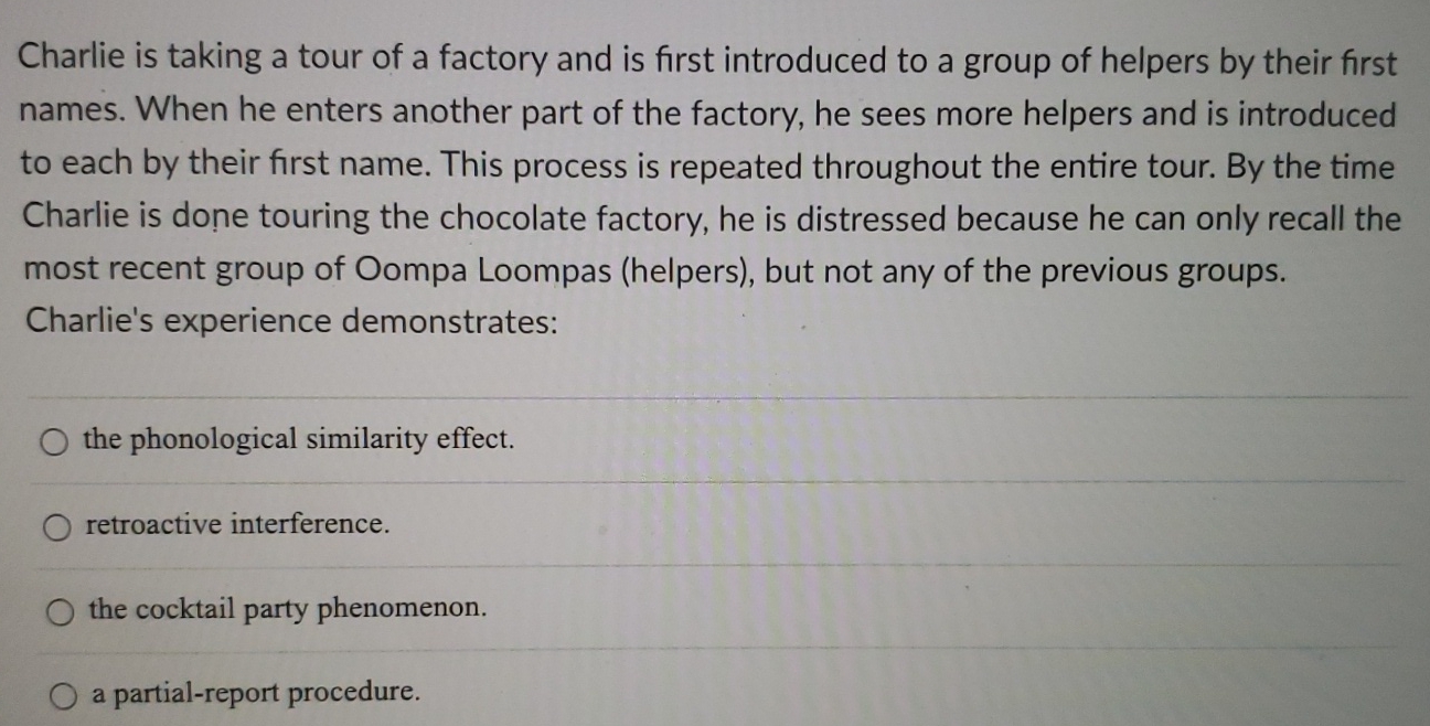Solved Charlie is taking a tour of a factory and is first | Chegg.com