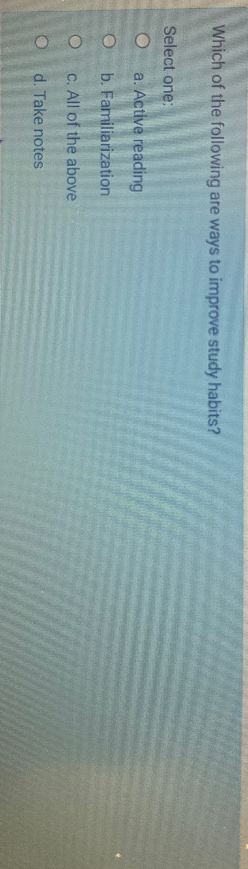 Solved Which of the following are ways to improve study | Chegg.com