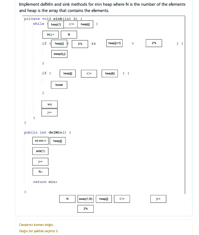 Implement del Min and sink methods for min heap where | Chegg.com