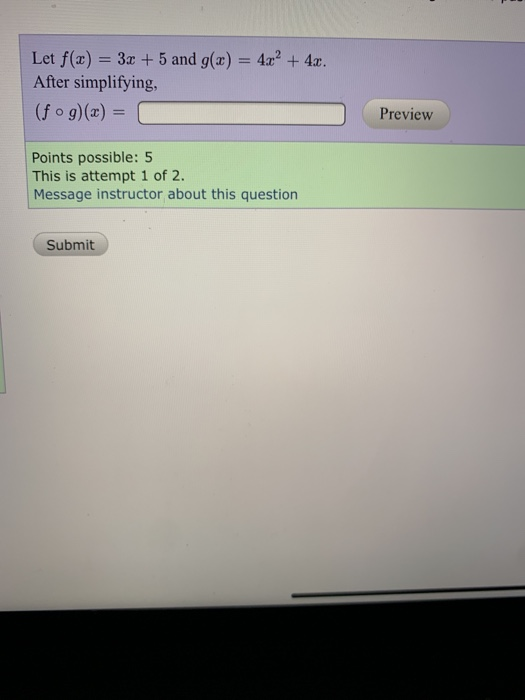 Solved Let f(x) = 3x + 5 and g(x) = 4x2 + 4a. After | Chegg.com
