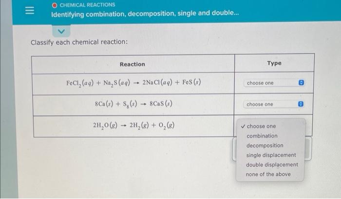 Solved CHEMICAL REACTIONS Identifying combination, | Chegg.com