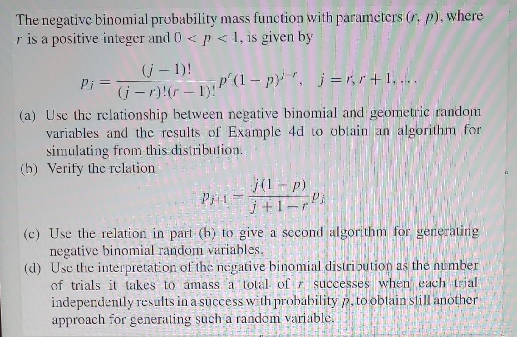 Solved The negative binomial probability mass function with | Chegg.com