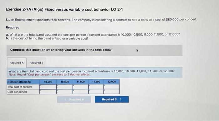 Solved Exercise 2-6A (Algo) Fixed versus variable cost | Chegg.com
