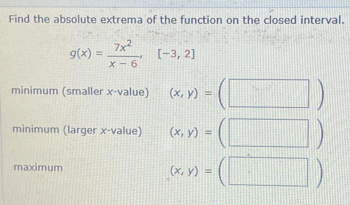 Solved Find the absolute extrema of the function on the | Chegg.com