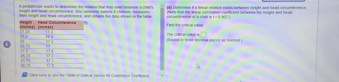 Solved determine if a linear relation exists between height | Chegg.com