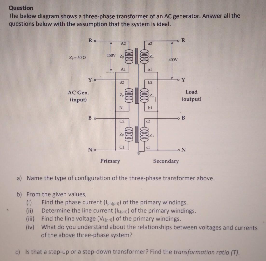 Solved Question The below diagram shows a three-phase | Chegg.com