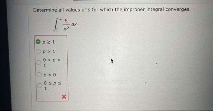 Solved Determine all values of p for which the improper | Chegg.com
