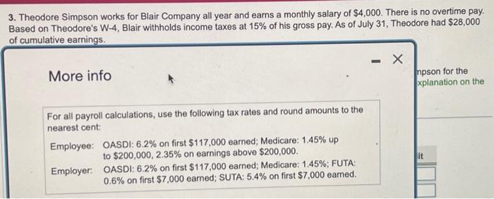 Solved 3. Theodore Simpson works for Blair Company all year | Chegg.com