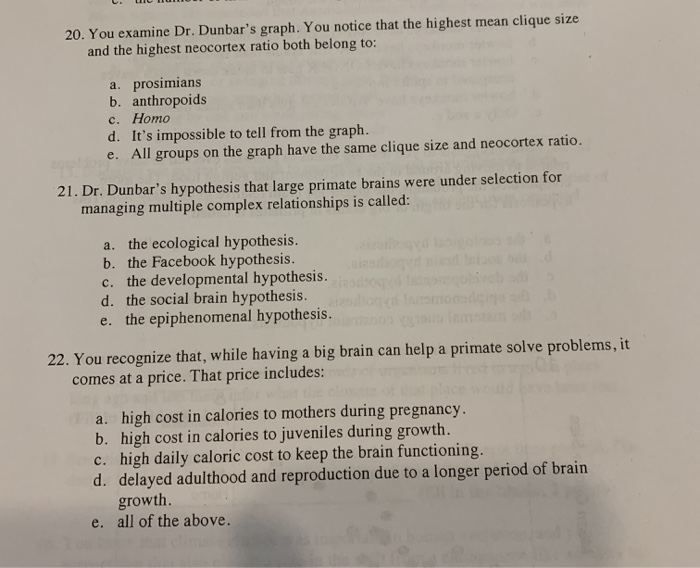 20. You examine Dr. Dunbar's graph. You notice that | Chegg.com