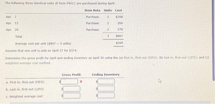 Solved The following three identical units of Item P401C are | Chegg.com