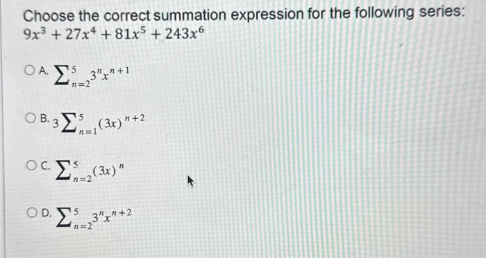 Choose the correct summation expression for the | Chegg.com