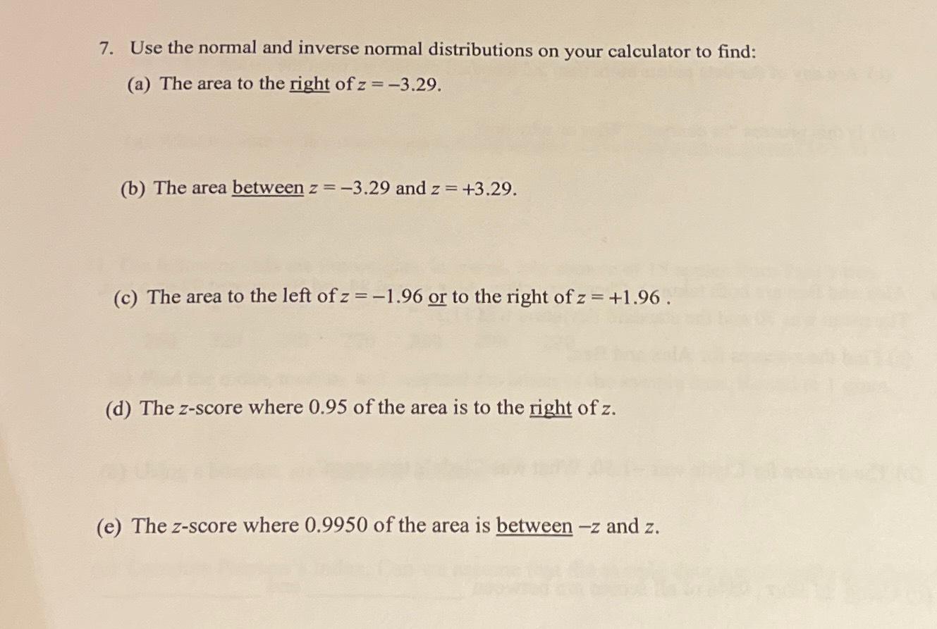 Solved Use The Normal And Inverse Normal Distributions On