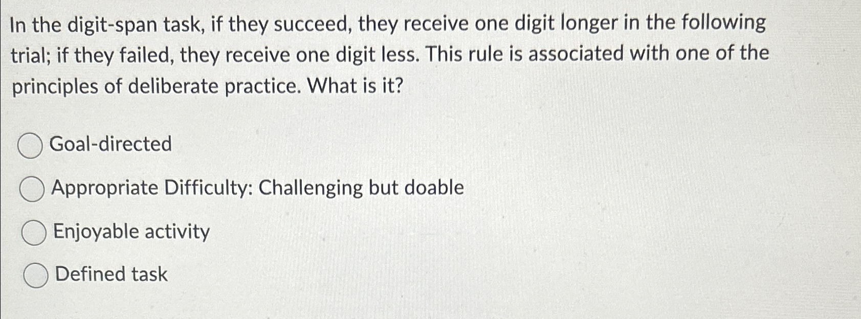 Solved In the digit-span task, if they succeed, they receive | Chegg.com