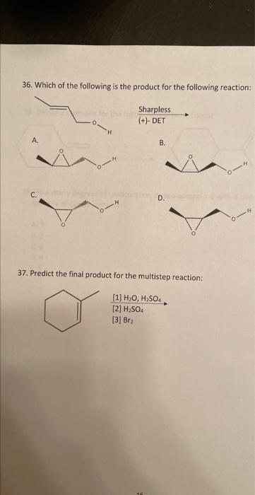 Solved 36. Which of the following is the product for the | Chegg.com