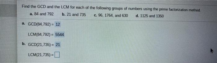 Solved Find the GCD and the LCM for each of the following | Chegg.com