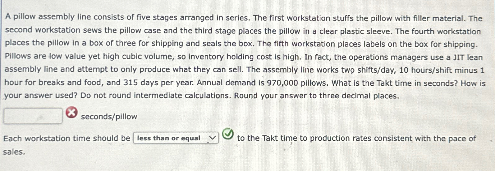 Solved A pillow assembly line consists of five stages | Chegg.com