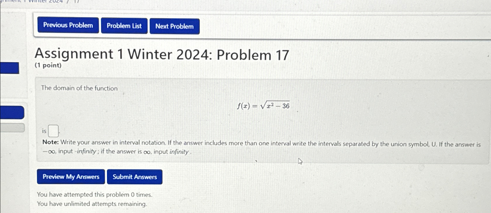 Solved Assignment 1 ﻿Winter 2024: Problem 17(1 ﻿point)The | Chegg.com