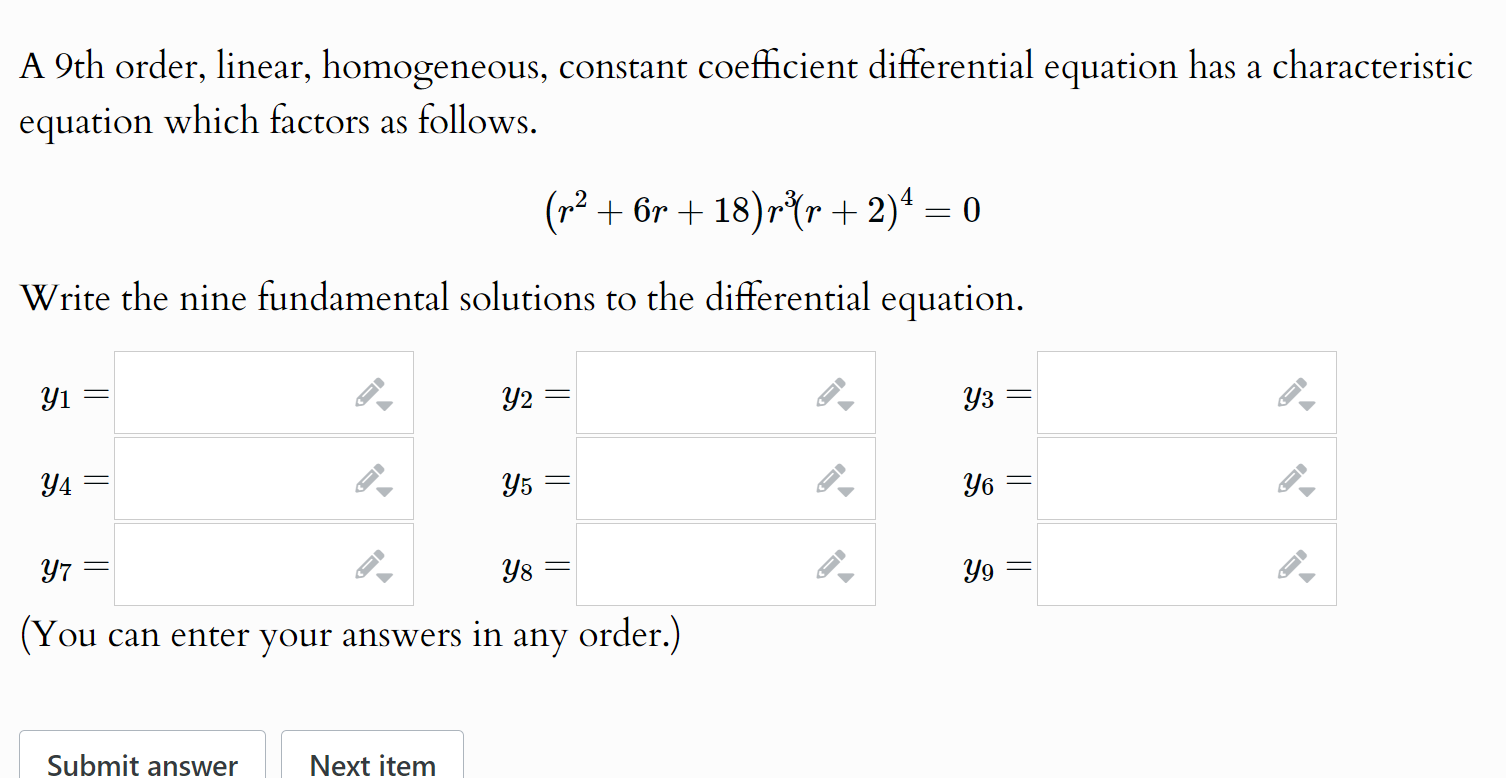 Solved A 9th order, linear, homogeneous, constant | Chegg.com