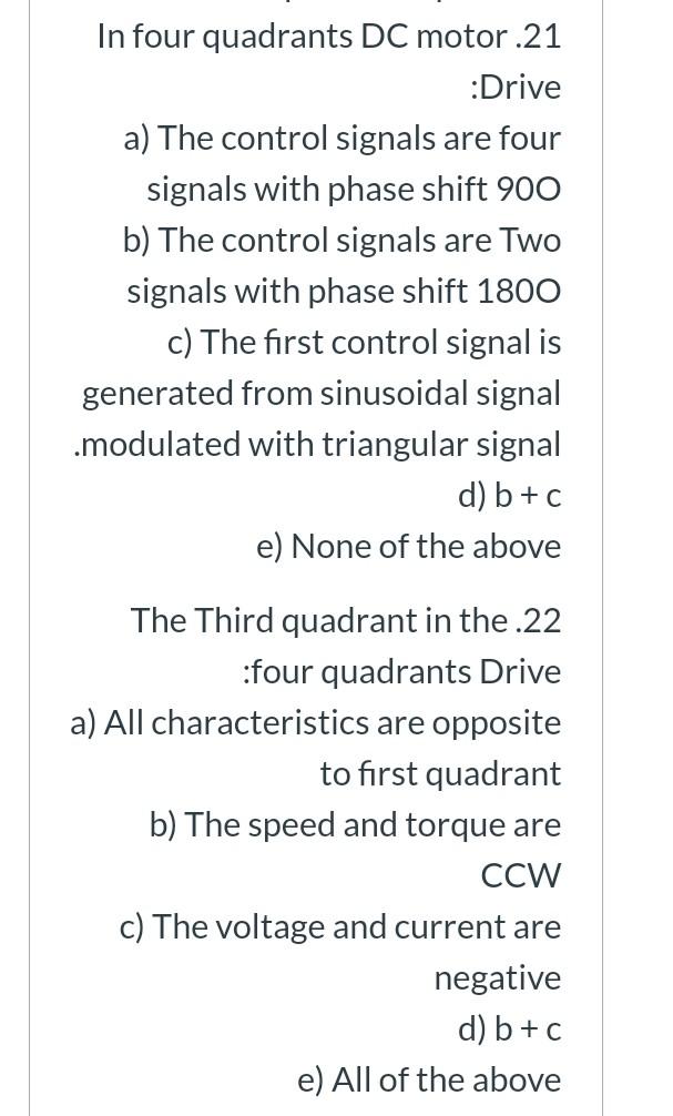 Solved In four quadrants DC motor 21 :Drive a) The control | Chegg.com