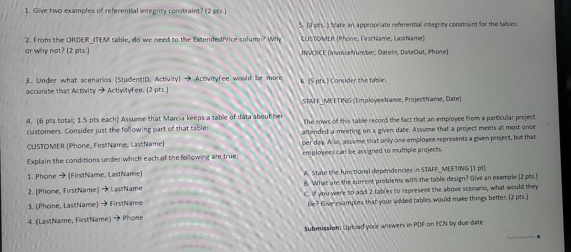 Solved 1. Give two examples of referential integrity | Chegg.com