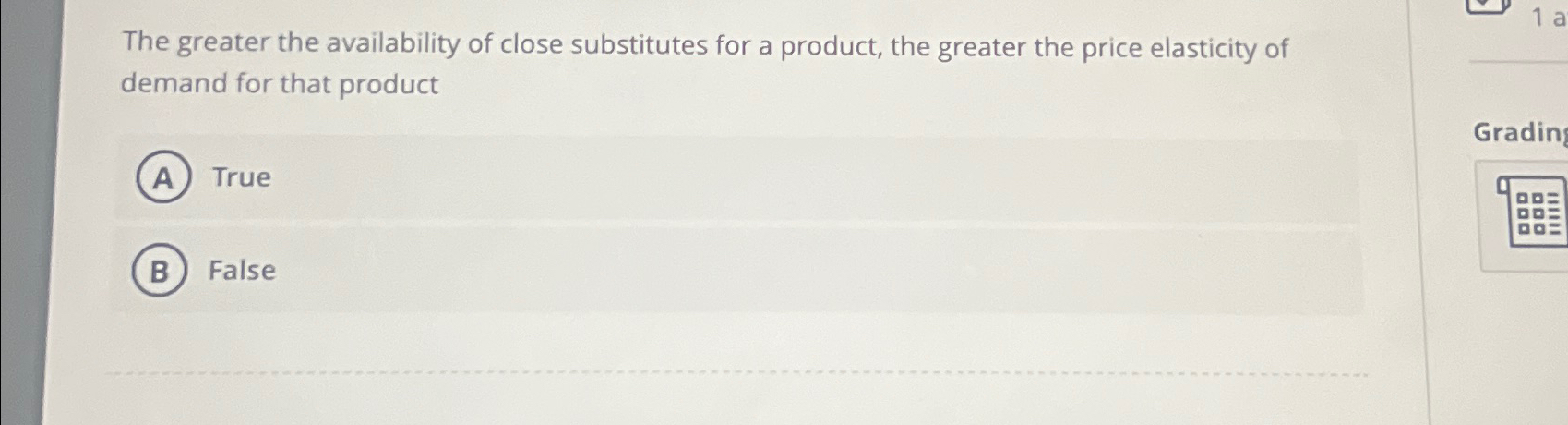 Solved The greater the availability of close substitutes for | Chegg.com