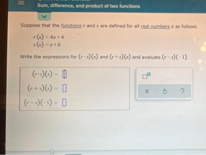 Solved III Sum, difference, and product of two functions | Chegg.com