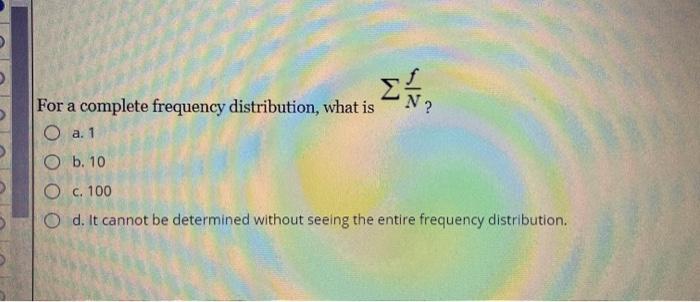 Solved Σ, For a complete frequency distribution, what is O | Chegg.com