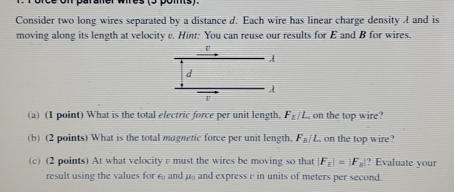 Solved Consider two long wires separated by a distance d. | Chegg.com