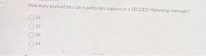 Solved How many payload bits can 6 parity bits support in a | Chegg.com